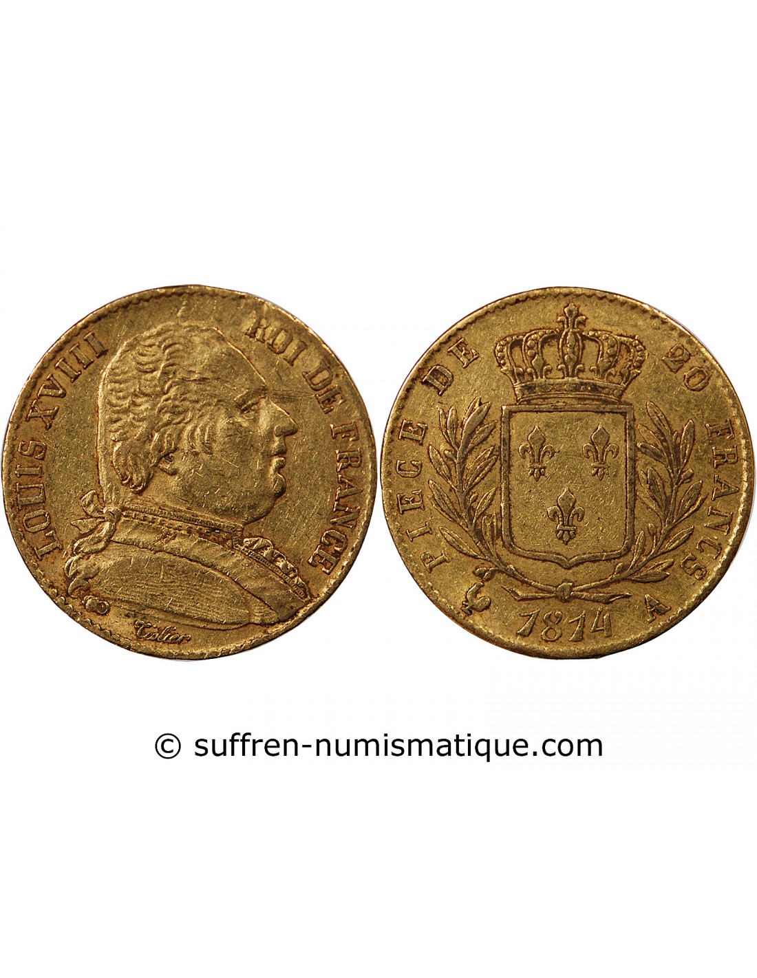LOUIS XVIII - 20 FRANCS OR 1814 A PARIS, Or, TTB - Suffren Numismatique
