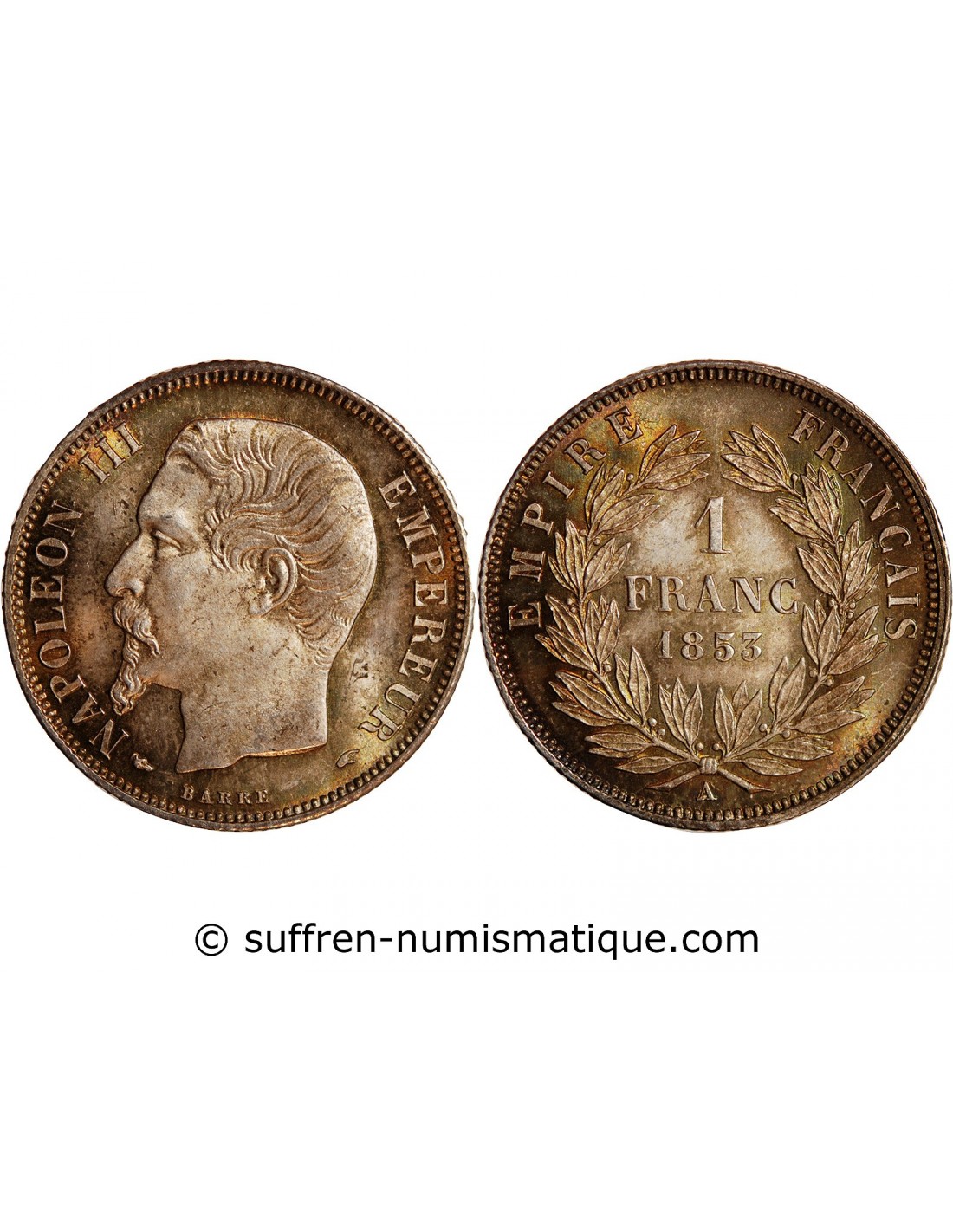 NAPOLEON III - 1 FRANC III 1853 A PARIS, Argent, FDC - Suffren Numismatique