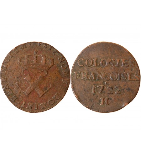 LOUIS XV, COLONIES FRANCOISES ﻿- 9 DENIERS 1722 H LA ROCHELLE, Cuivre, TB+ - Suffren Numismatique