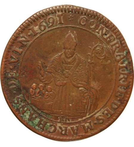 CORPORATIONS, TAVERNIERS, MARCHAND DE VINS - JETON CUIVRE 1691 , Cuivre ...