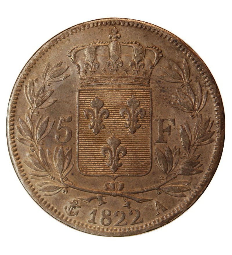 LOUIS XVIII - 5 FRANCS ARGENT 1822 A PARIS, Argent, TTB+ - Suffren ...