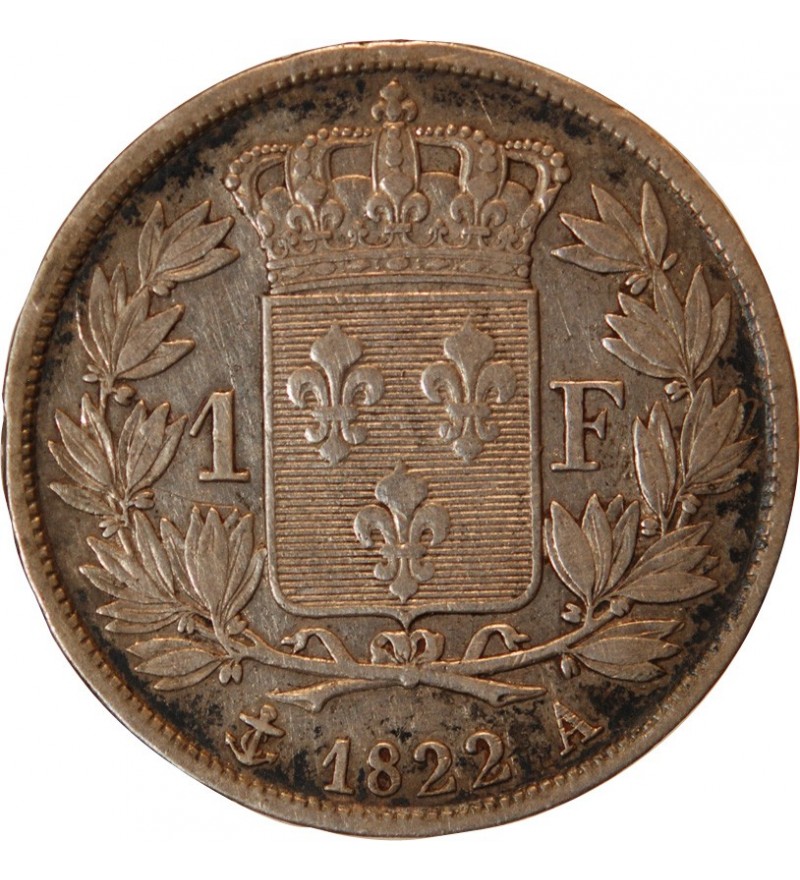 LOUIS XVIII﻿ - 1 FRANC 1822 A PARIS﻿, Argent, TTB - Suffren Numismatique