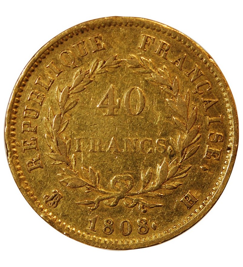 NAPOLEON Ier - 40 FRANCS OR 1808 H LA ROCHELLE "Type République", Or ...