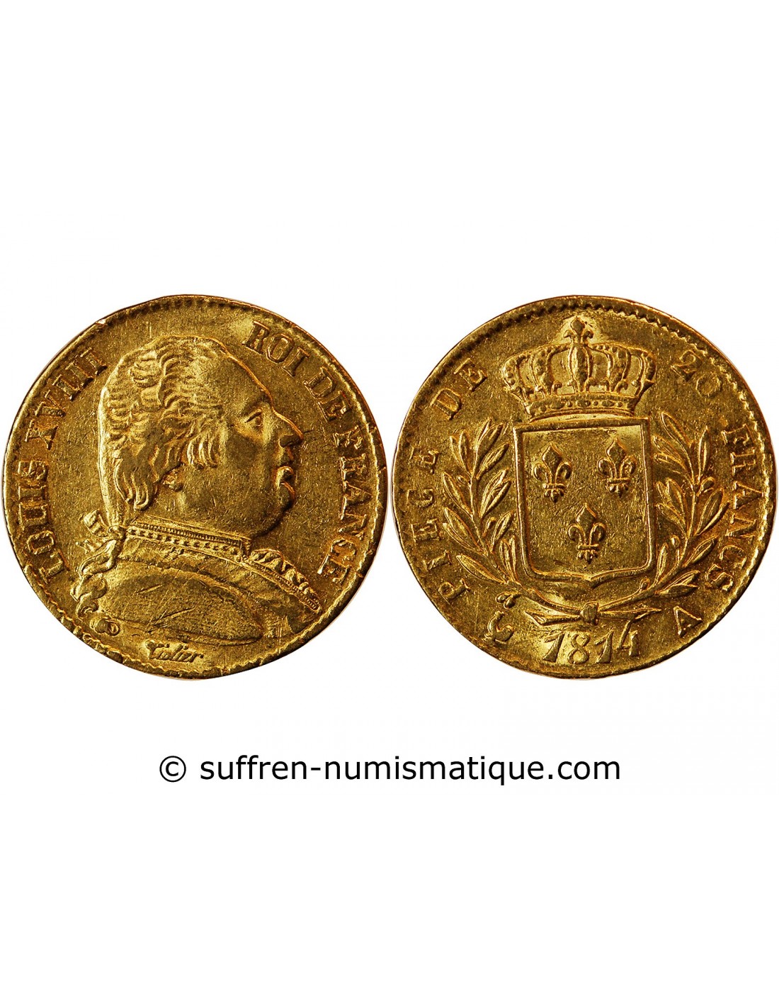 LOUIS XVIII - 20 FRANCS OR 1814 A PARIS, Or, TTB+ - Suffren Numismatique