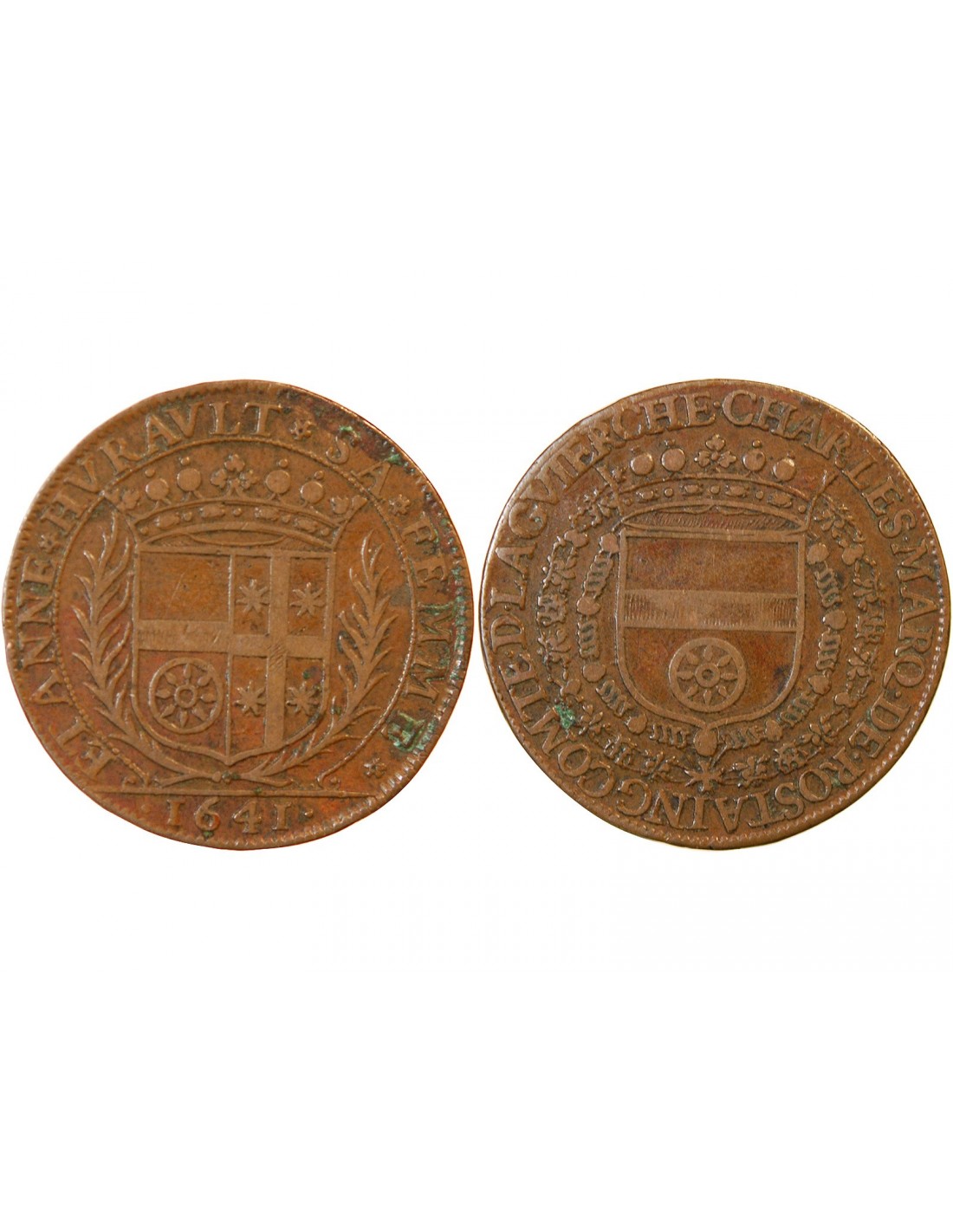 PERCHE Charles de Rostaing et Anne Hurault – JETON cuivre 1641, Cuivre ...