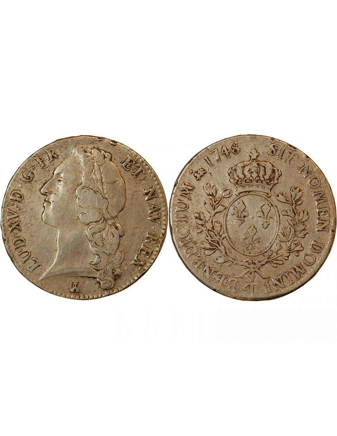 LOUIS XV - ECU AU BANDEAU 1748 T NANTES R2, Argent, TB+ - Suffren ...