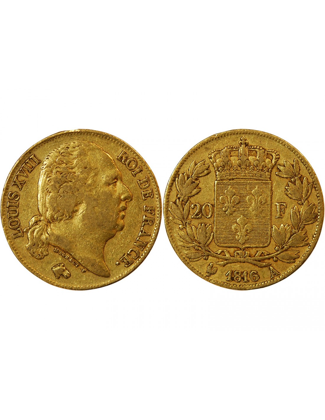 LOUIS XVIII - 20 FRANCS OR 1816 A PARIS﻿, Or, TB+ - Suffren Numismatique