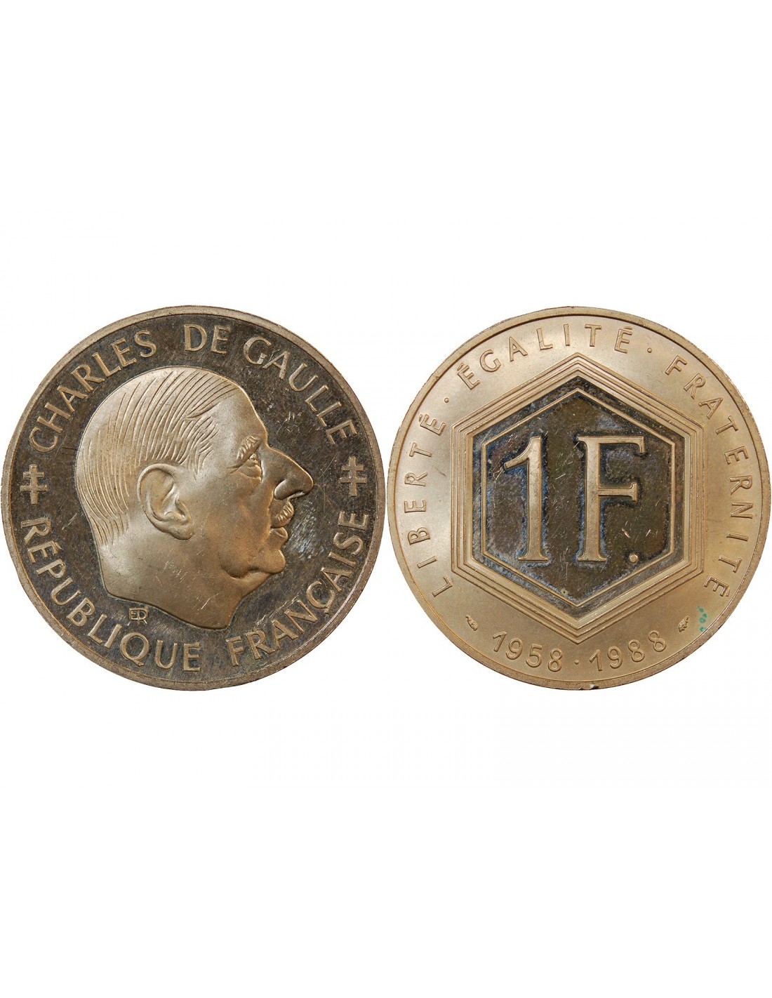 Ve REPUBLIQUE - 1 FRANC ARGENT 1988 BE - CHARLES DE GAULLE, Argent, SUP ...