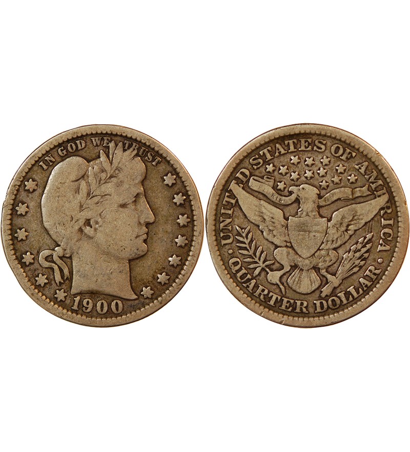 USA - 25 CENTS Barber Quarter" 1900", Argent, - Suffren Numismatique