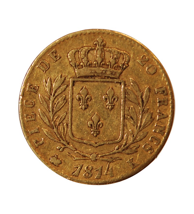 LOUIS XVIII - 20 FRANCS OR 1814 K BORDEAUX, Or, TB+ - Suffren Numismatique