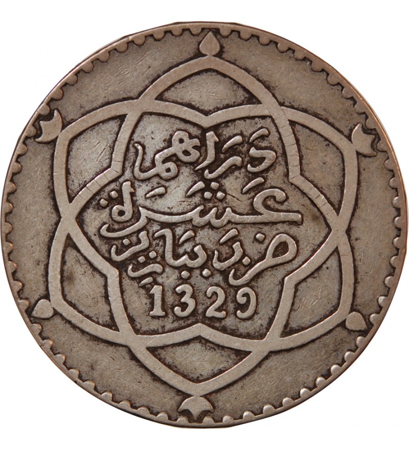 MAROC ABDELHAFID - 10 DIRHAMS ARGENT 1329 (1911), Argent, - Suffren ...