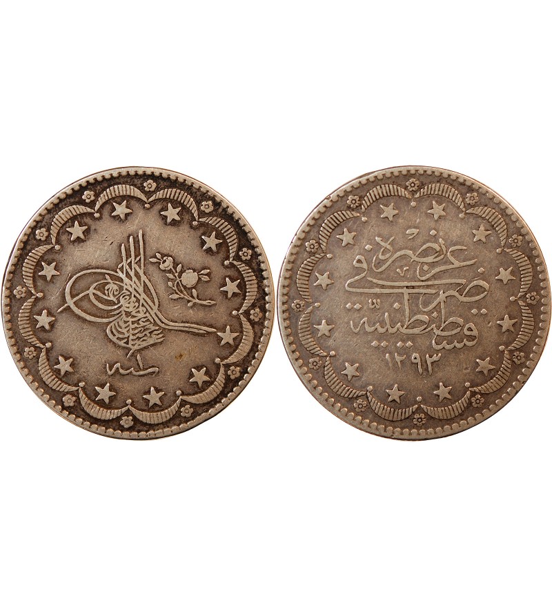 EMPIRE OTTOMAN, ABDUL HAMID II - 20 KURUS ARGENT 1293/1 (1876), Argent ...