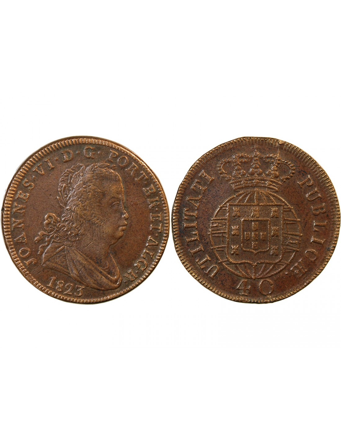 PORTUGAL JEAN VI - 40 REIS (PATACO) 1823, Bronze, - Suffren Numismatique