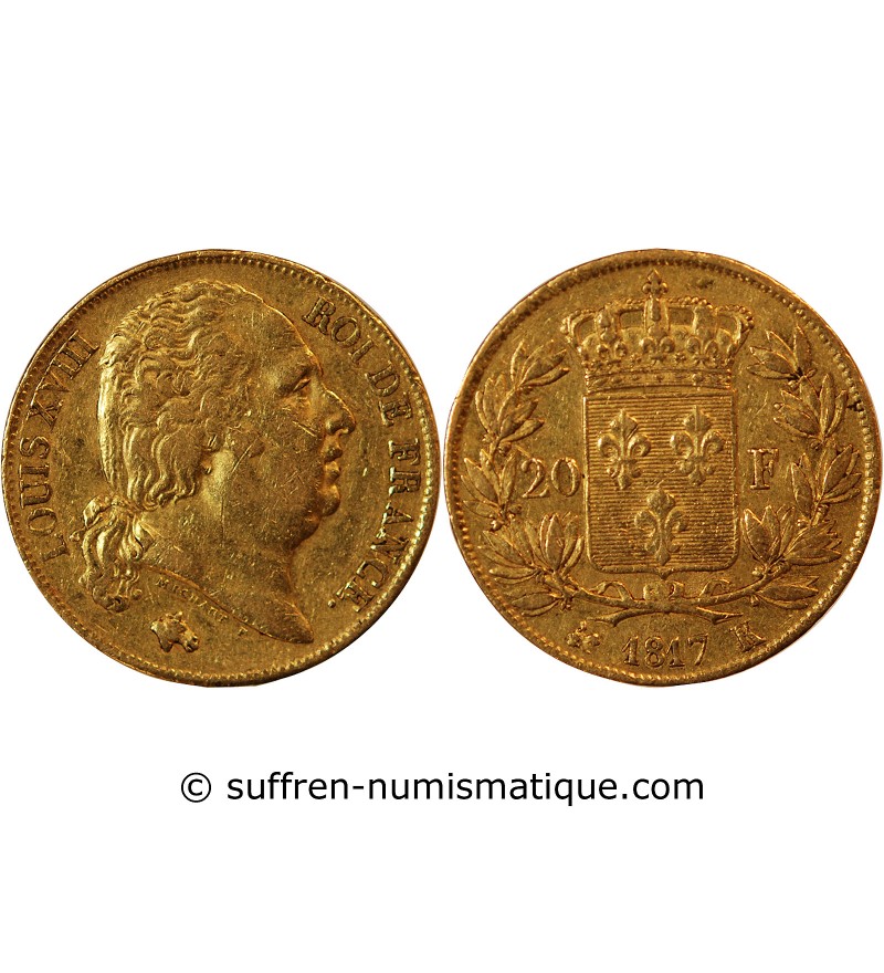 LOUIS XVIII - 20 FRANCS OR 1817 K BORDEAUX, Or, TTB - Suffren Numismatique