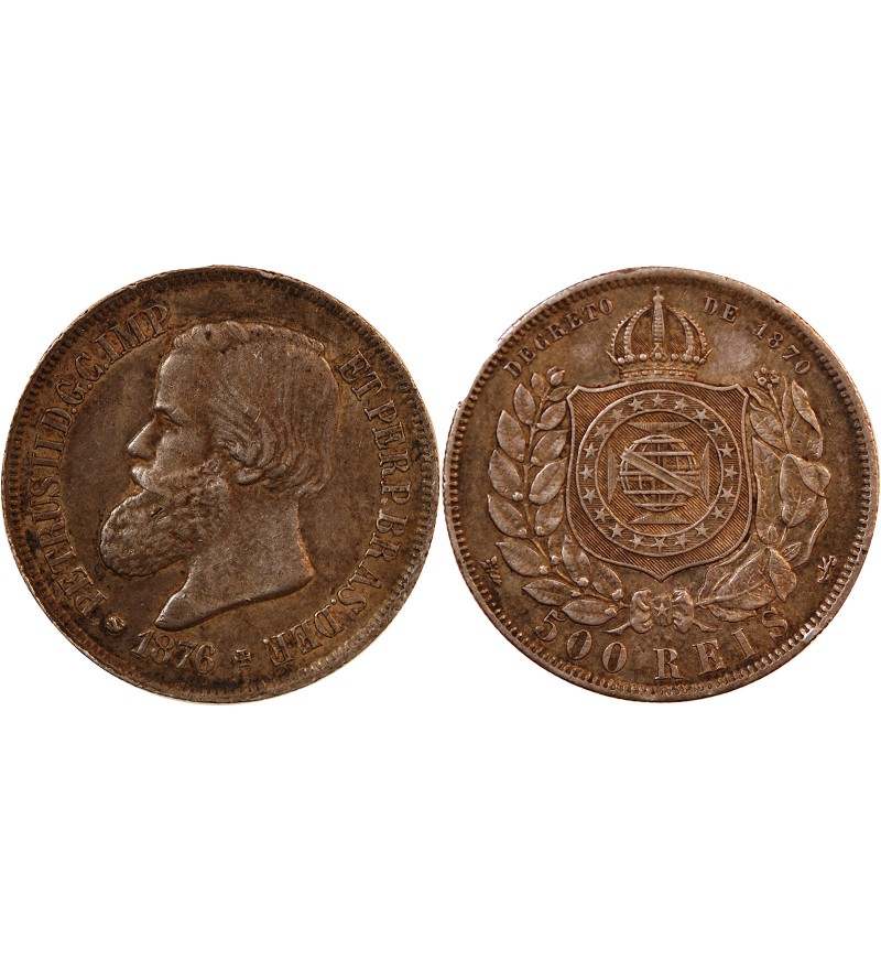 BRESIL PIERRE II - 500 REIS ARGENT 1876, Argent, - Suffren Numismatique