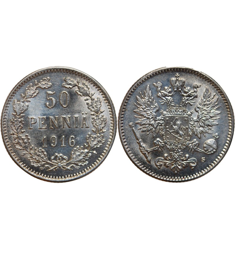 FINLANDE - 50 PENNIA 1916 HELSINKI, Argent, SUP+ - Suffren Numismatique