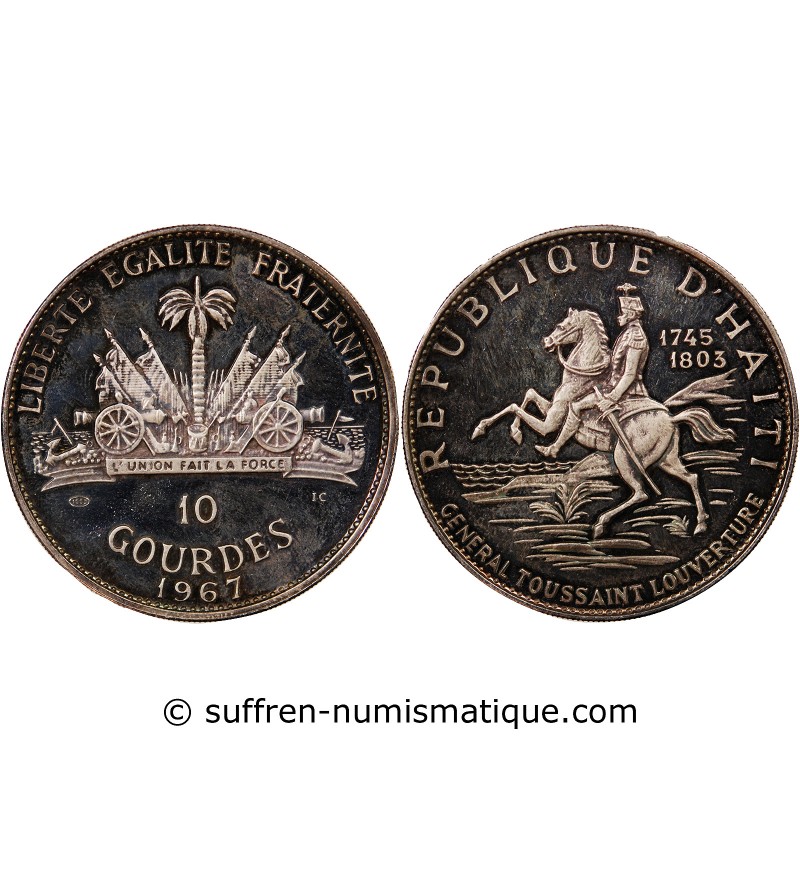 HAITI TOUSSAINT LOUVERTURE - 10 GOURDES ARGENT 1967, Argent, - Suffren ...