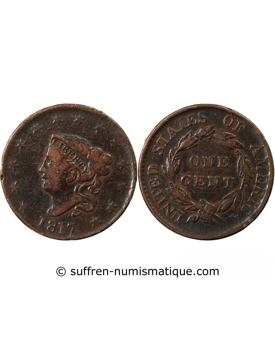 USA - 1 CENT "Coronet Head" 1817, Cuivre, TB- - Suffren Numismatique