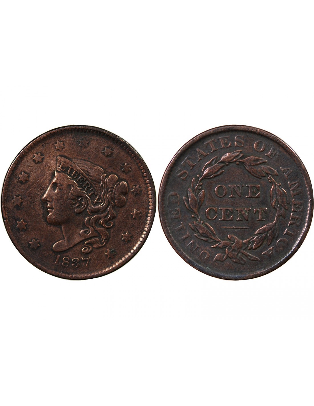 USA - 1 CENT Coronet Head" 1837 PHILADELPHIE", Cuivre, - Suffren ...