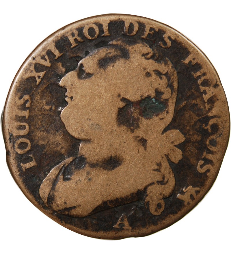 LOUIS XVI, CONSTITUTION - 12 DENIERS 1792 A PARIS, Cuivre, TB-/TB ...