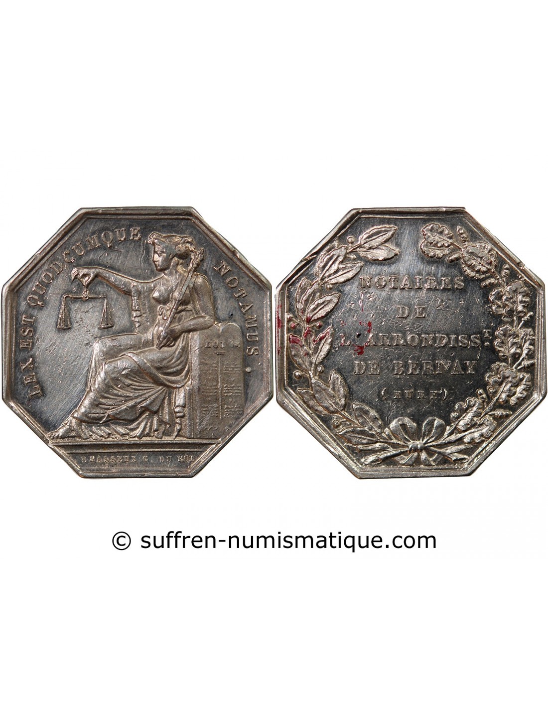 NOTAIRES, BERNAY – JETON ARGENT poinçon Abeille (1845-1860), Argent ...