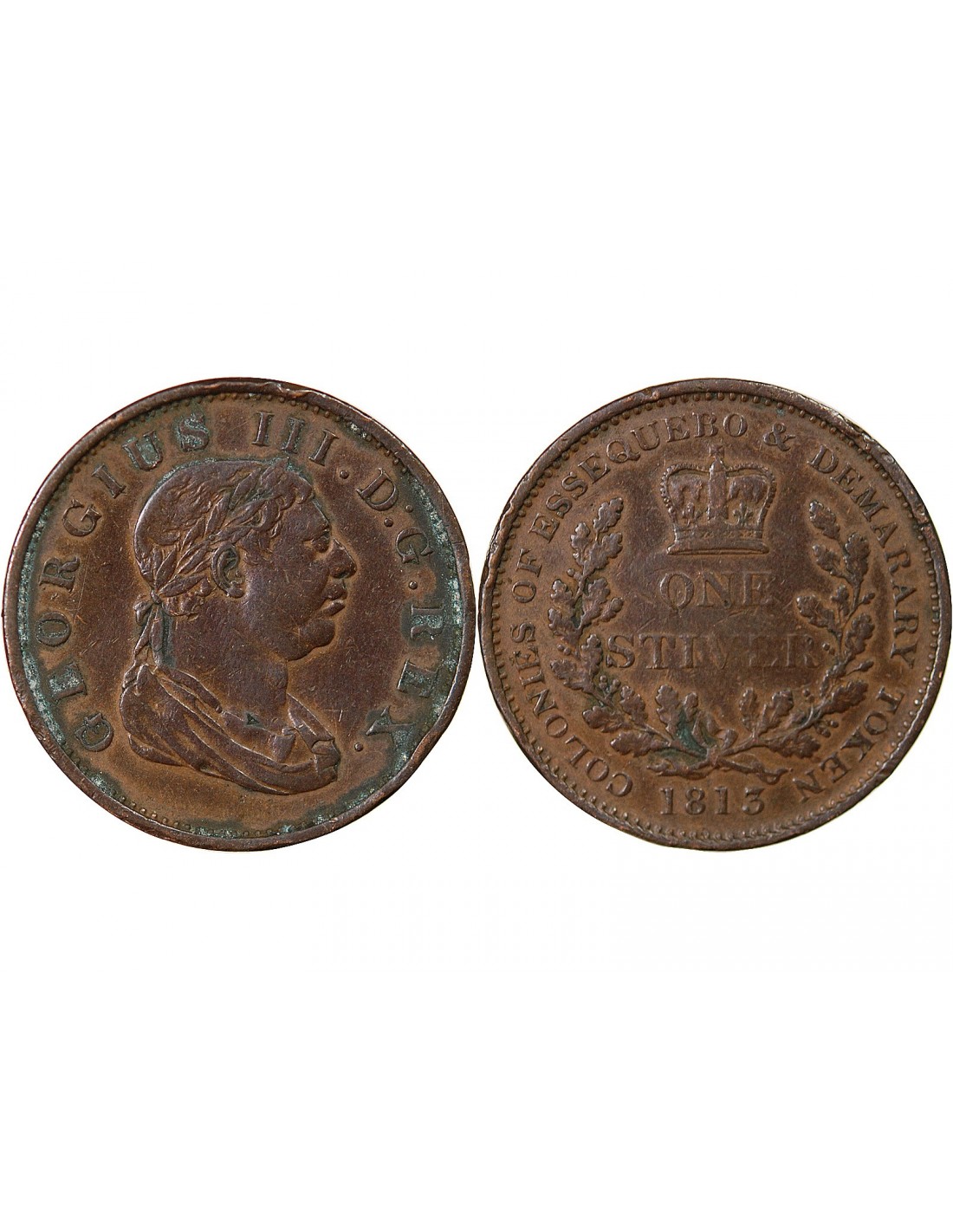 DEMERARA ET ESSEQUIBO GEORGES III - 1 STIVER 1813, Cuivre, - Suffren ...